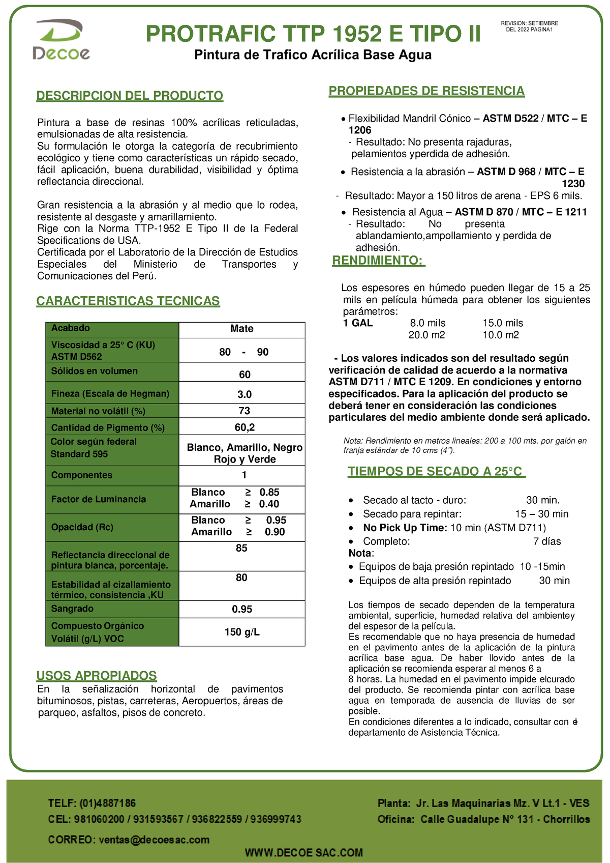 Hoja Tecnica Protrafic Ttp 1952 E Fd Tipo Ii Industria Farmacéutica Y