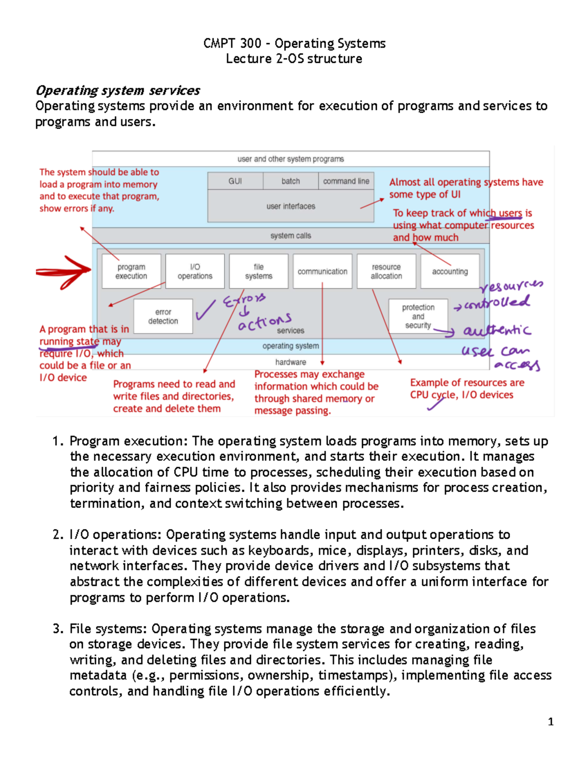 Cmpt 300 Chap 2 Notes Cmpt 300 Operating Systems Lecture 2 Os