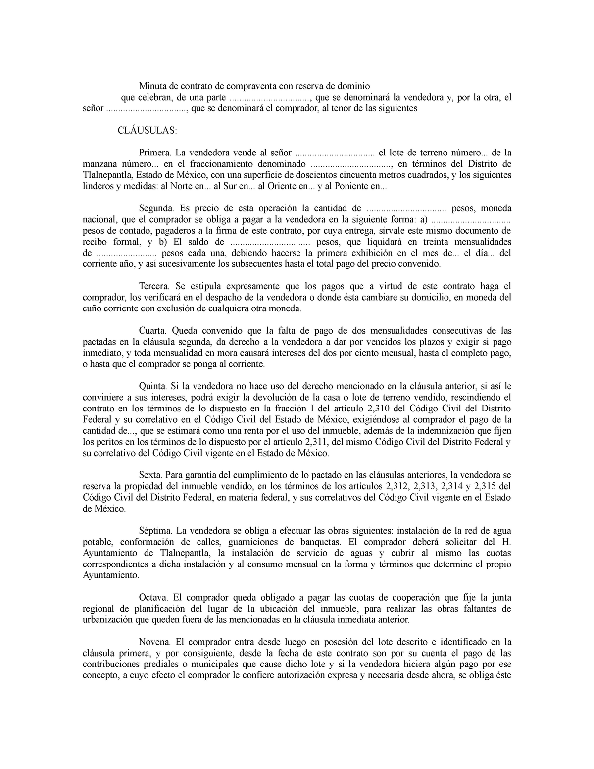 Contrato De Compraventa De Terreno