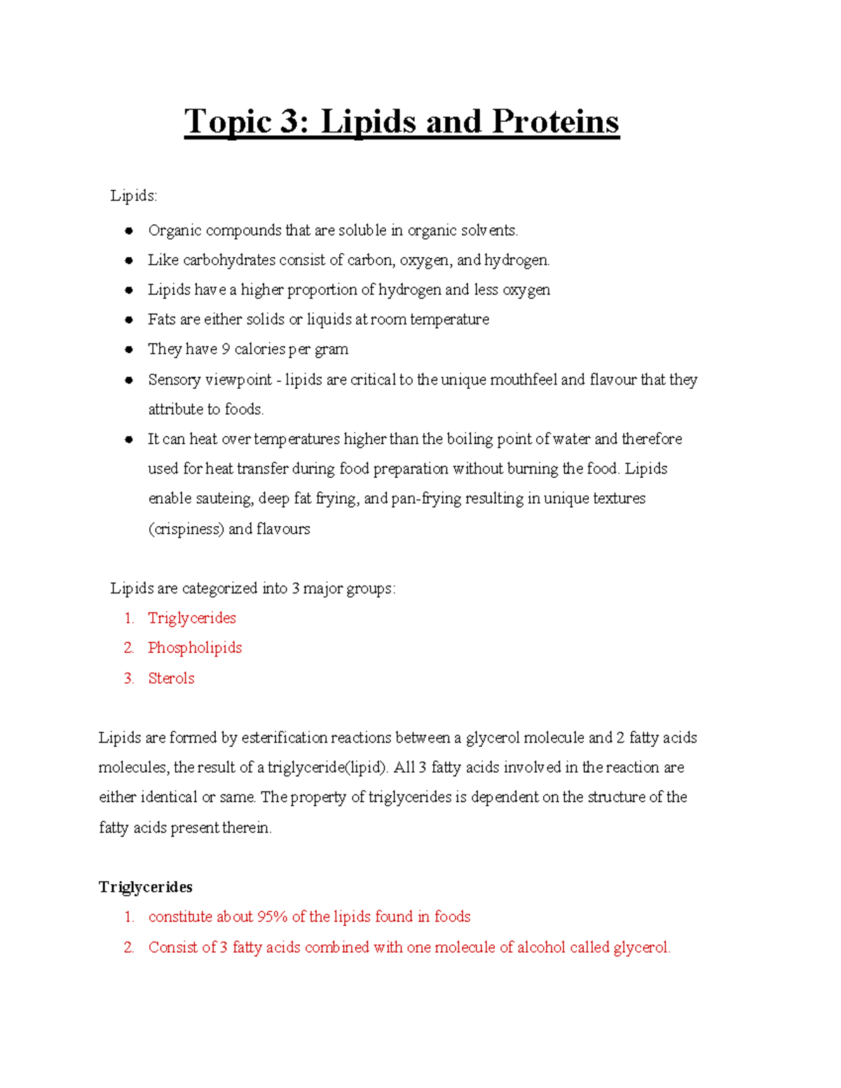 Midterm 2 Notes Topic 3 Lipids And Proteins Lipids Organic