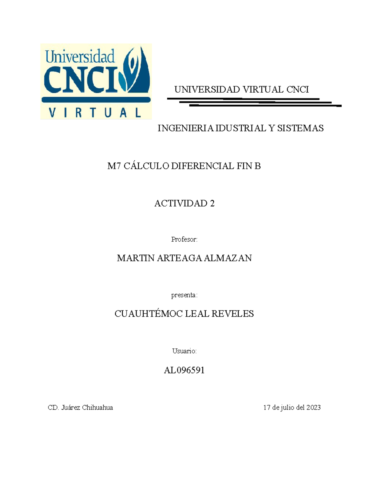 M7 Calculo Diferencial Actividad 2 Universidad Virtual Cnci