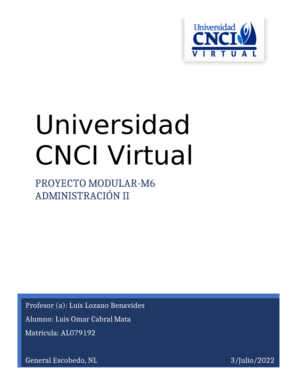 Proyecto Modular Administración Ii Locm Universidad Cnci Virtual