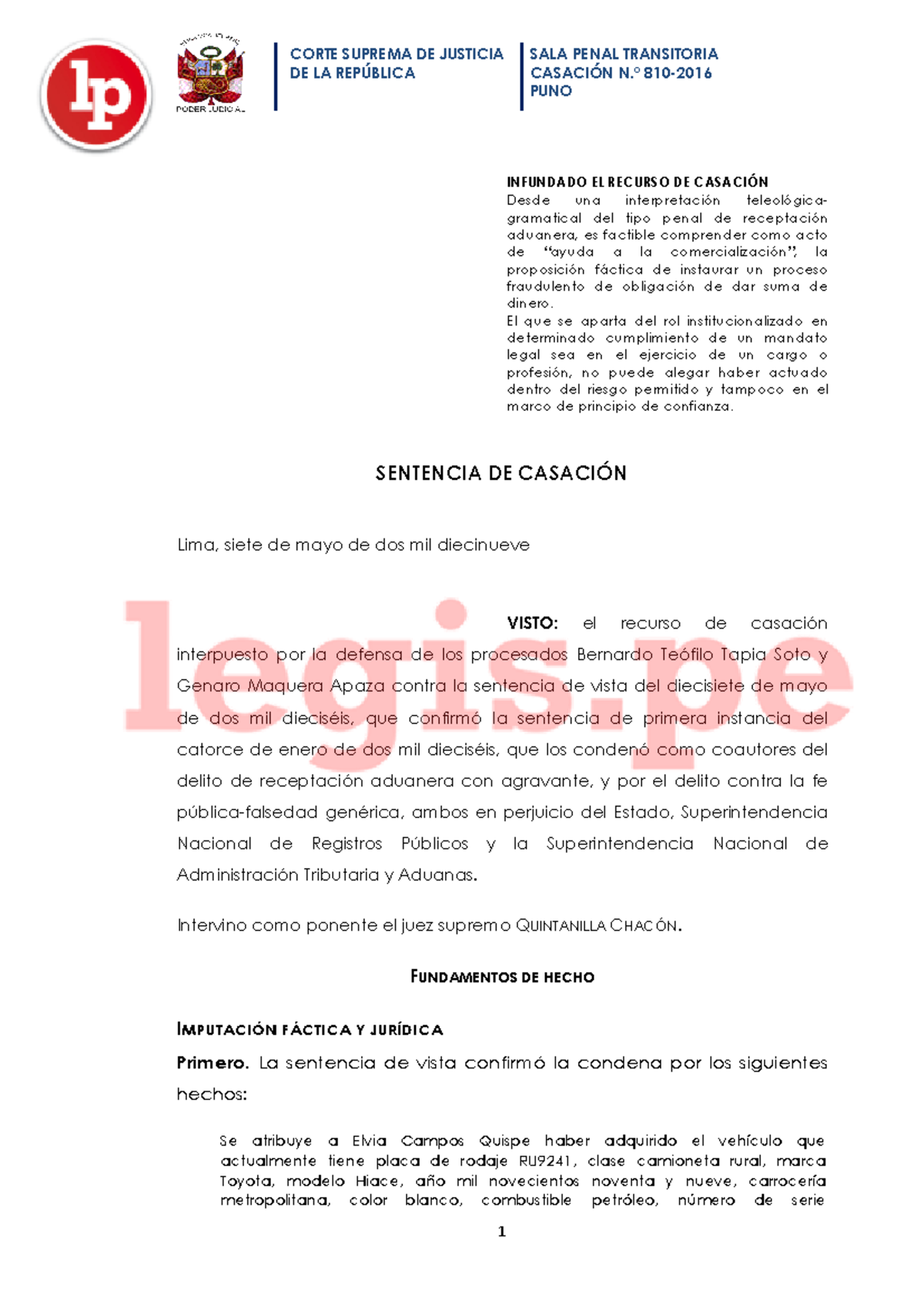 Casacion 810 2016 Puno Legis De La RepÚblica CasaciÓn N° 810 Puno