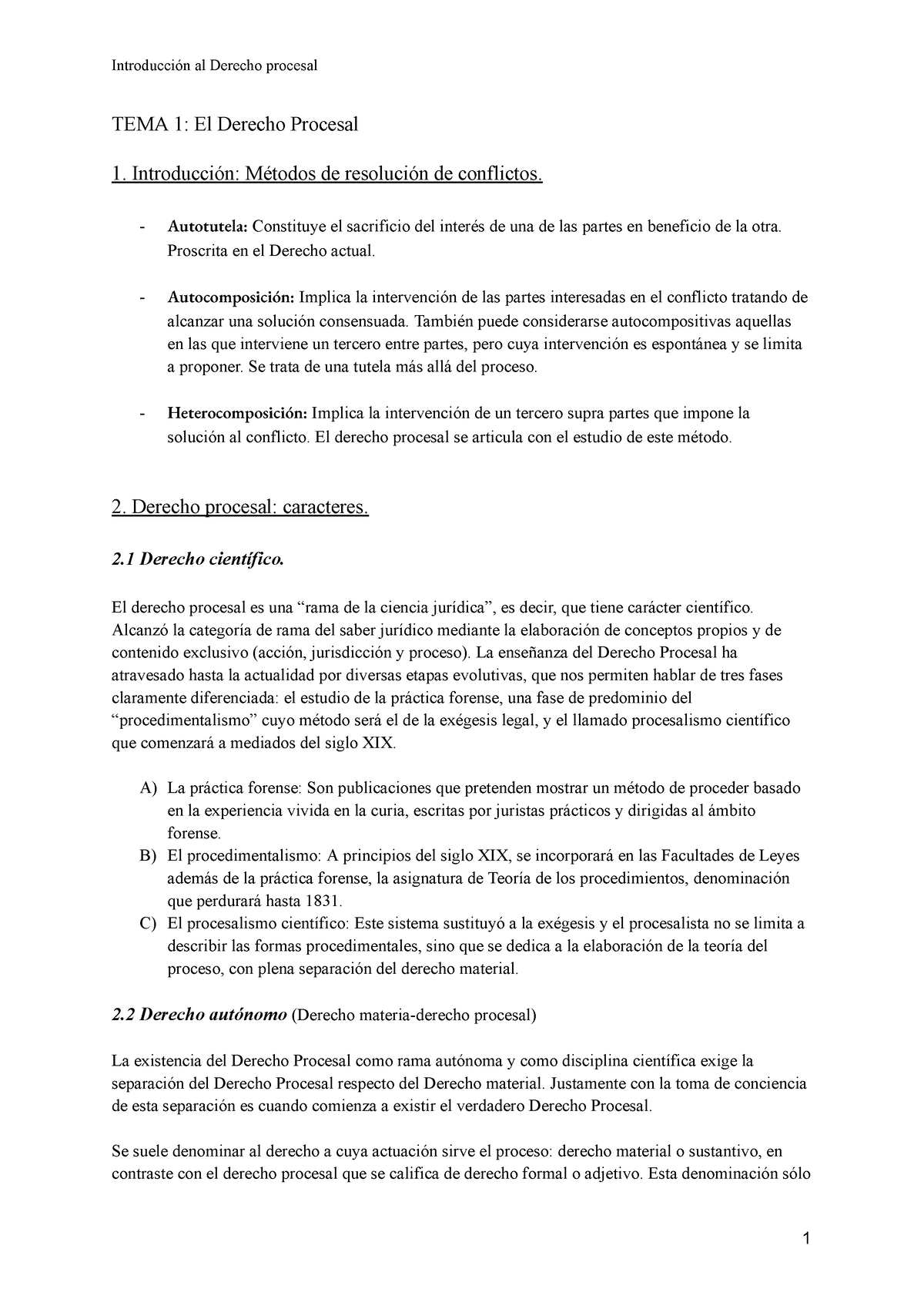 Temas 1 2 3 De Derecho Procesal Tema 1 El Derecho Procesal 1