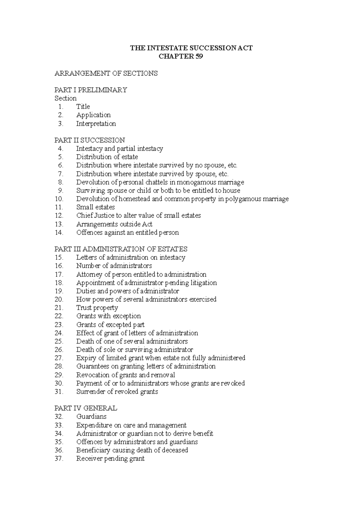 The Intestate Succession Act The Intestate Succession Act Chapter 59