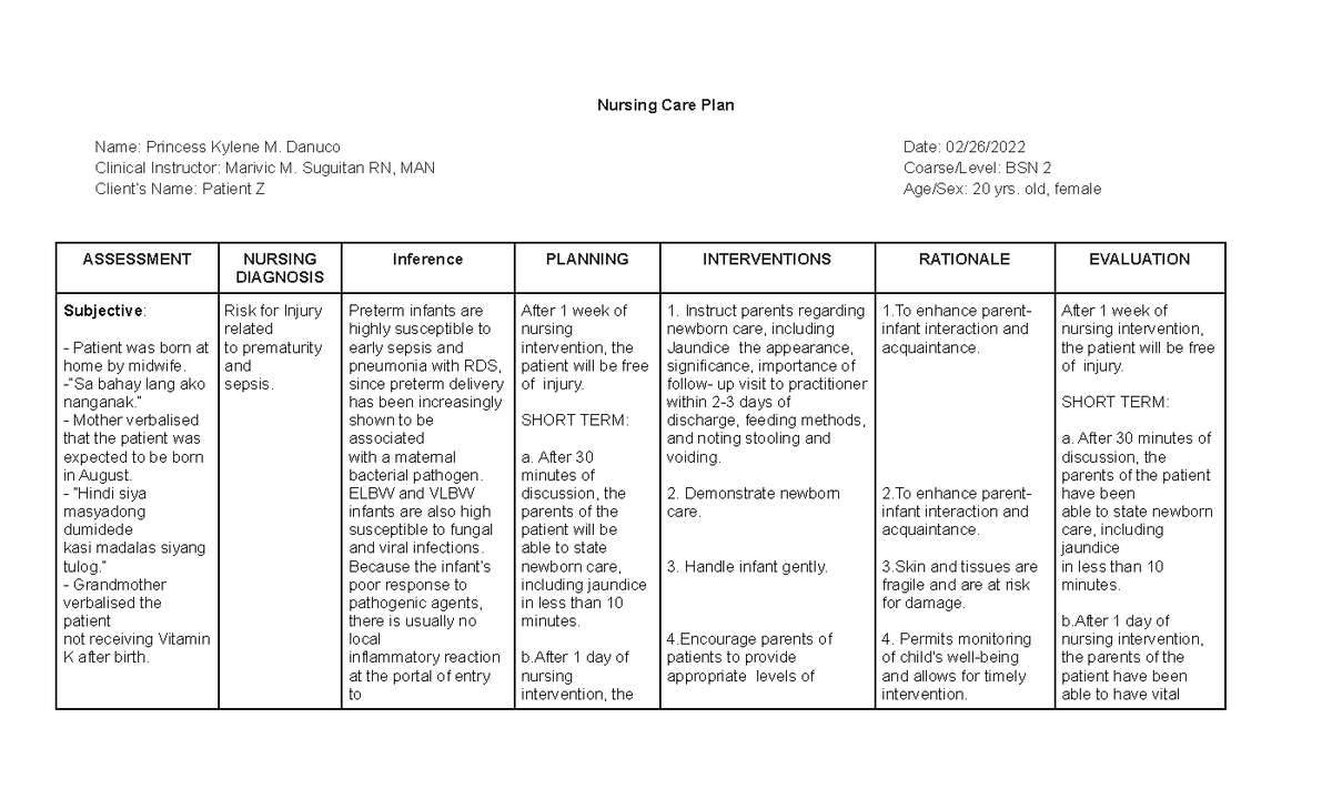 Neonatal Jaundice Nursing Care Plan