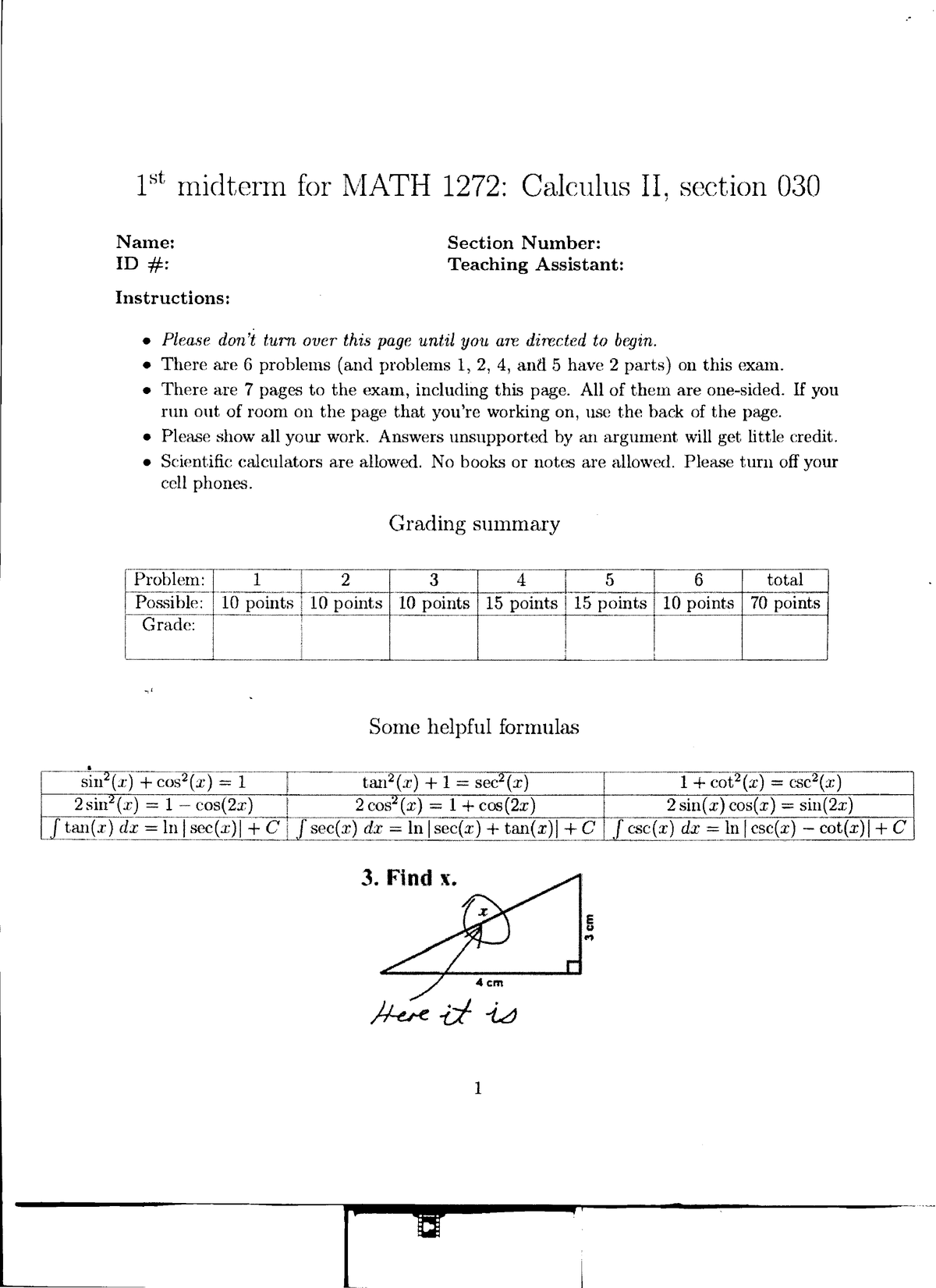 Solutions To Practice Midterm 1 1st Rnidtcrrn For Niath 1272