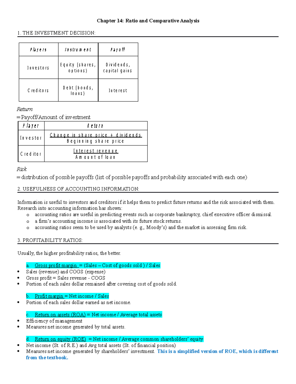 Chapter 14 Acc Notes Chapter 14 Ratio And Comparative Analysis 1