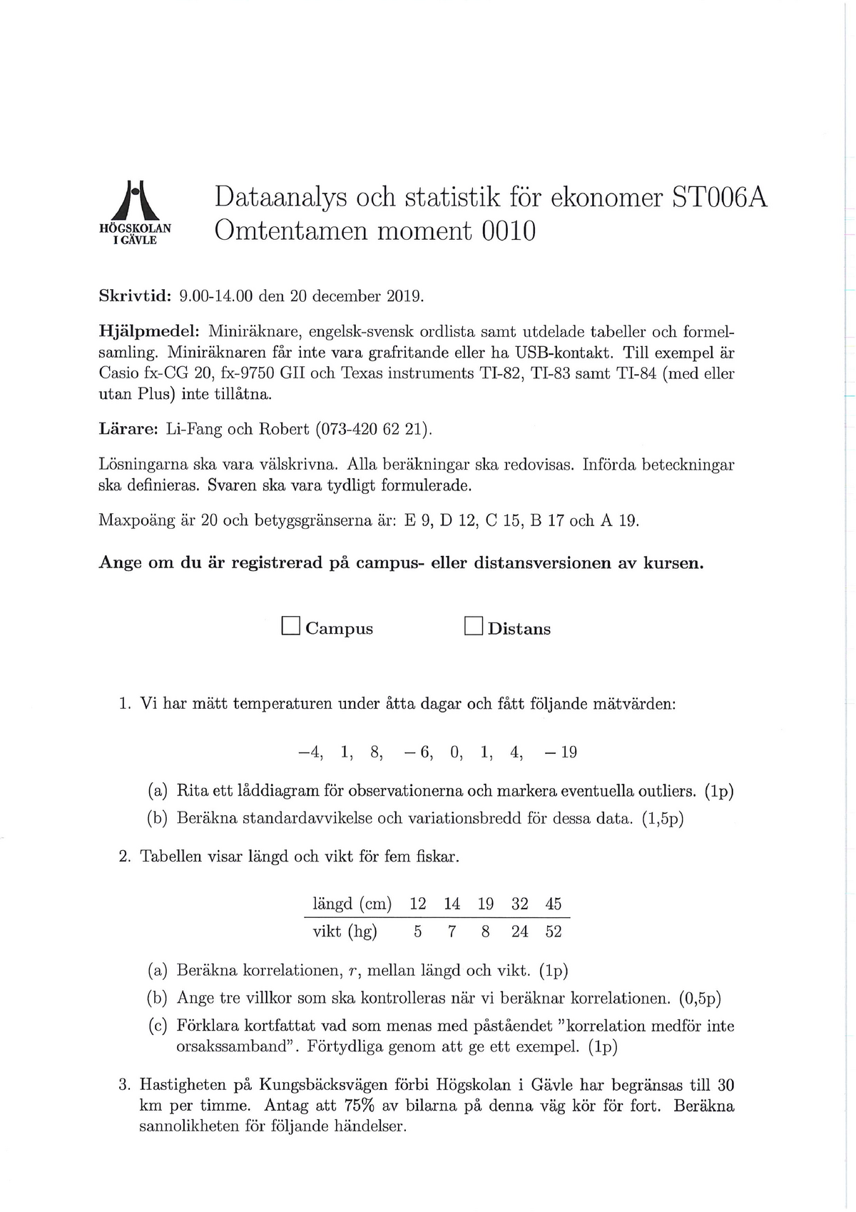 St006a Dataanalys Och Statistik För Ekonomer 0010 191220 St006a Studocu