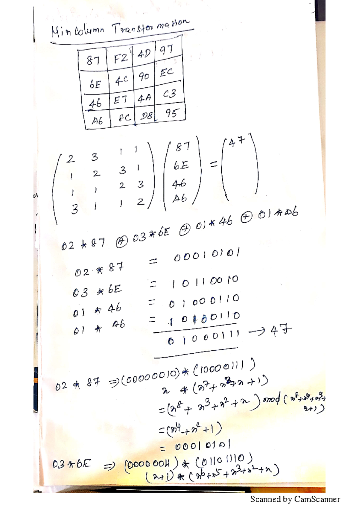 Mix Column Transformation Computer Networks Scanned By Camscanner