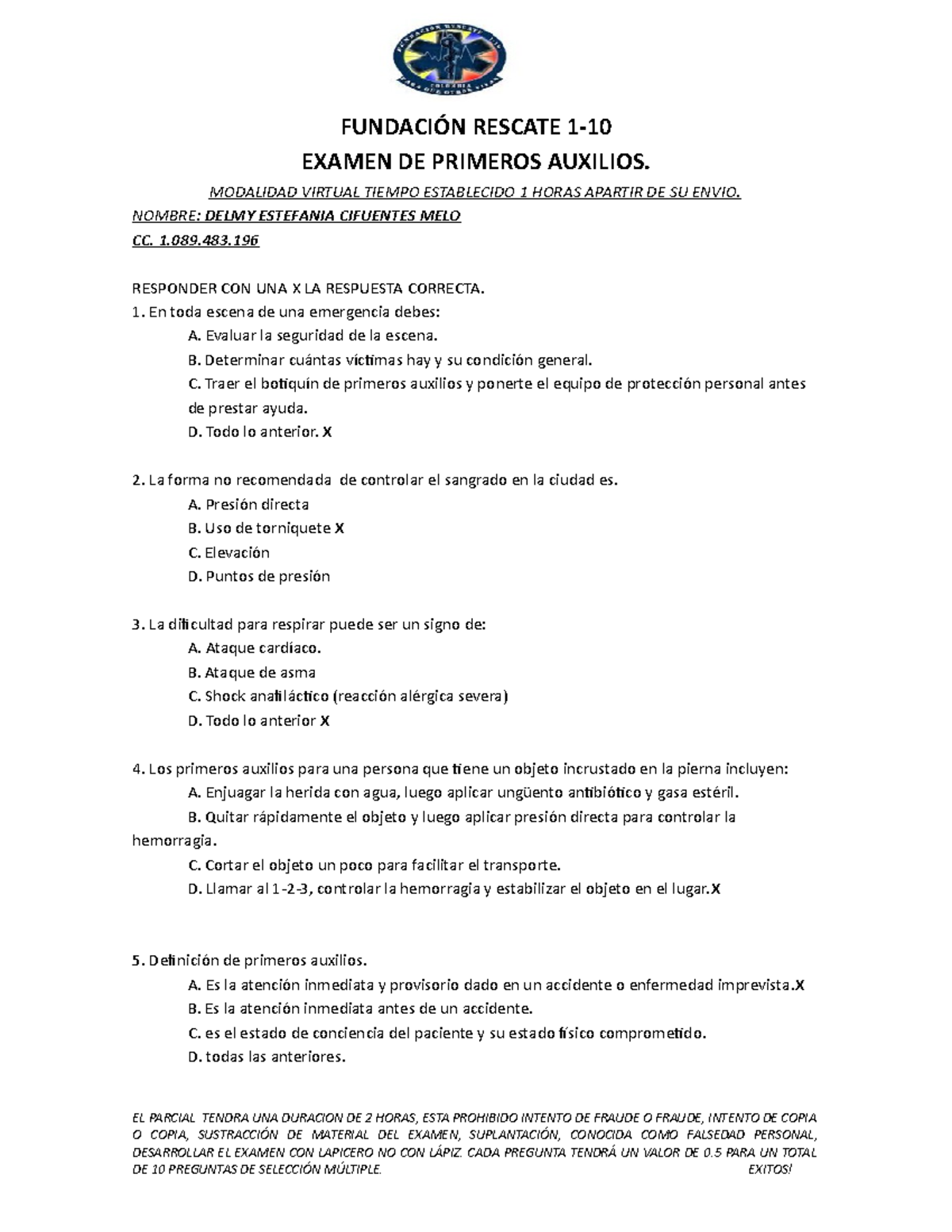 Examen Preguntas Y Respuestas Rescate Examen De Primeros Auxilios