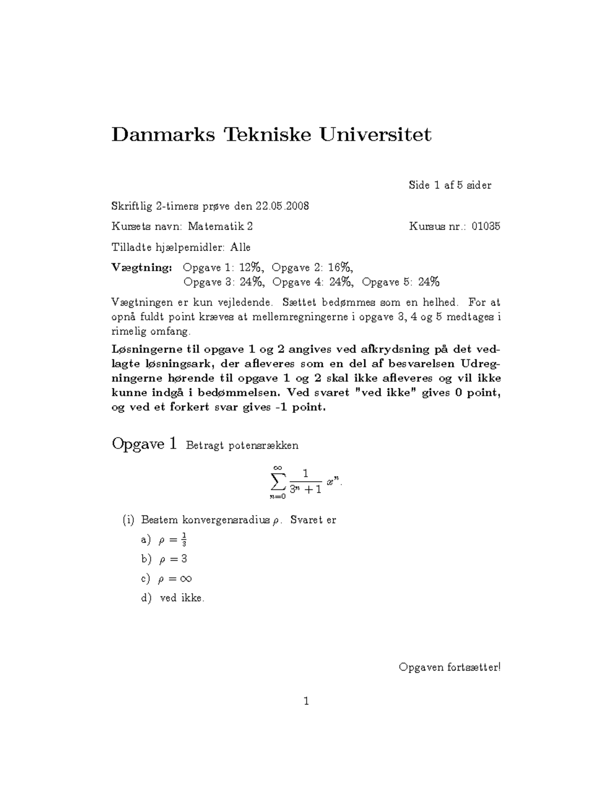 Gamle Eksamenssæt Med Og Uden Svar Danmarks Tekniske Universitet Side