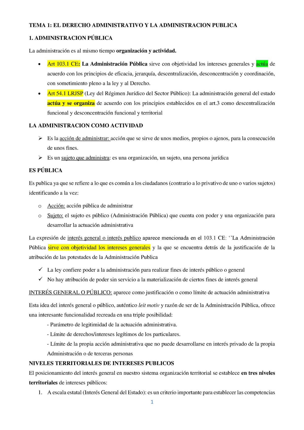 Tema 1 Derecho Administrativo Tema 1 El Derecho Administrativo Y La