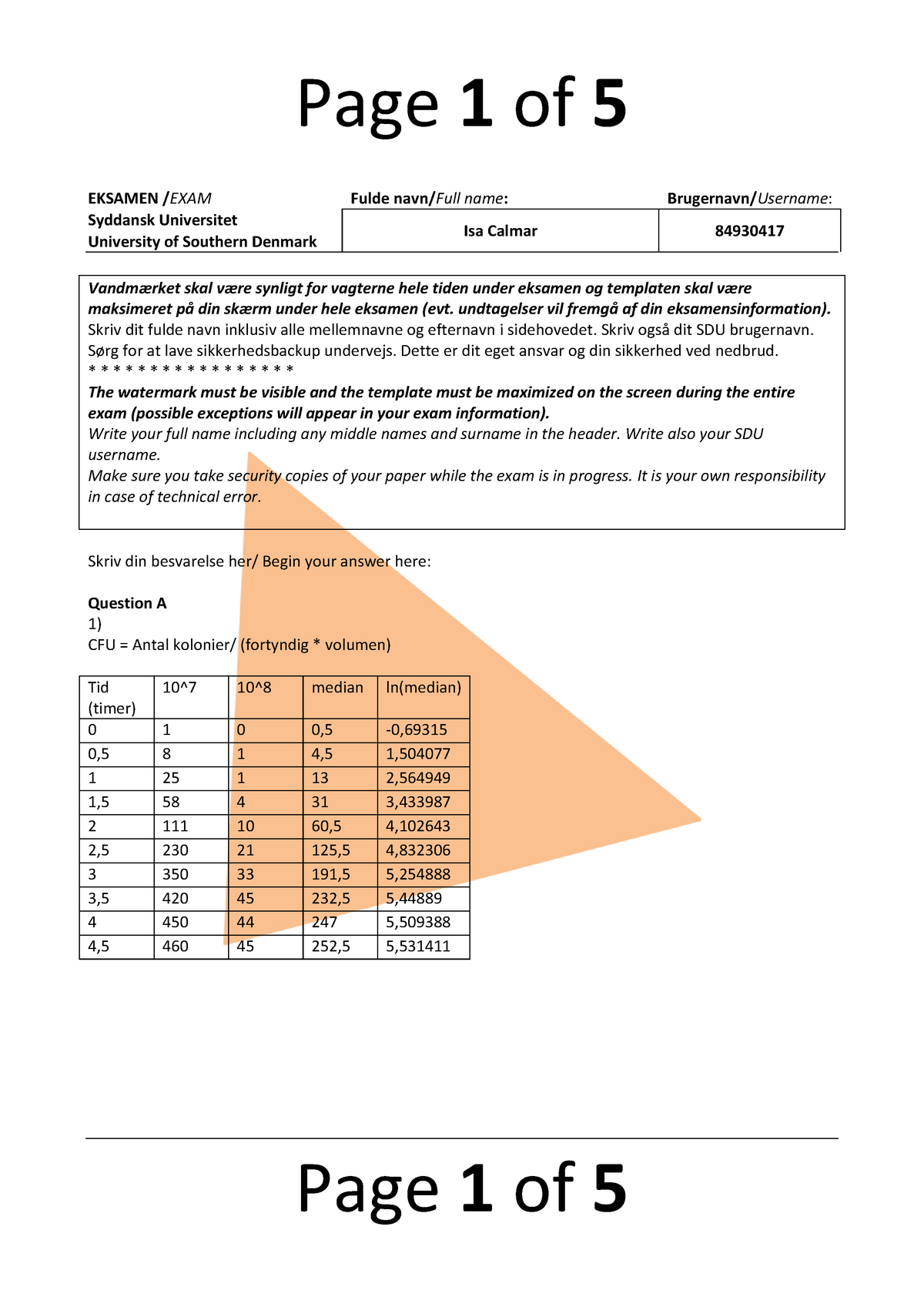 Eksamen 23 Juni 2017 Svar Page 1 Of 5 Eksamen Exam Syddansk