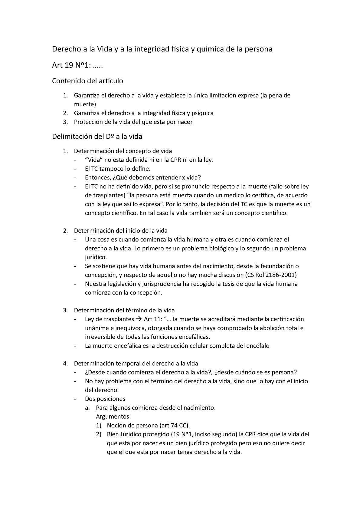 Derecho A La Vida Y A La Integridad Física Y Química De La Persona