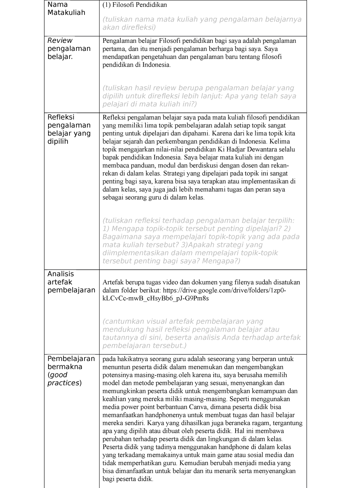 Jurnal Refleksi Seminar Ppg Nama Matakuliah 1 Filosofi Pendidikan