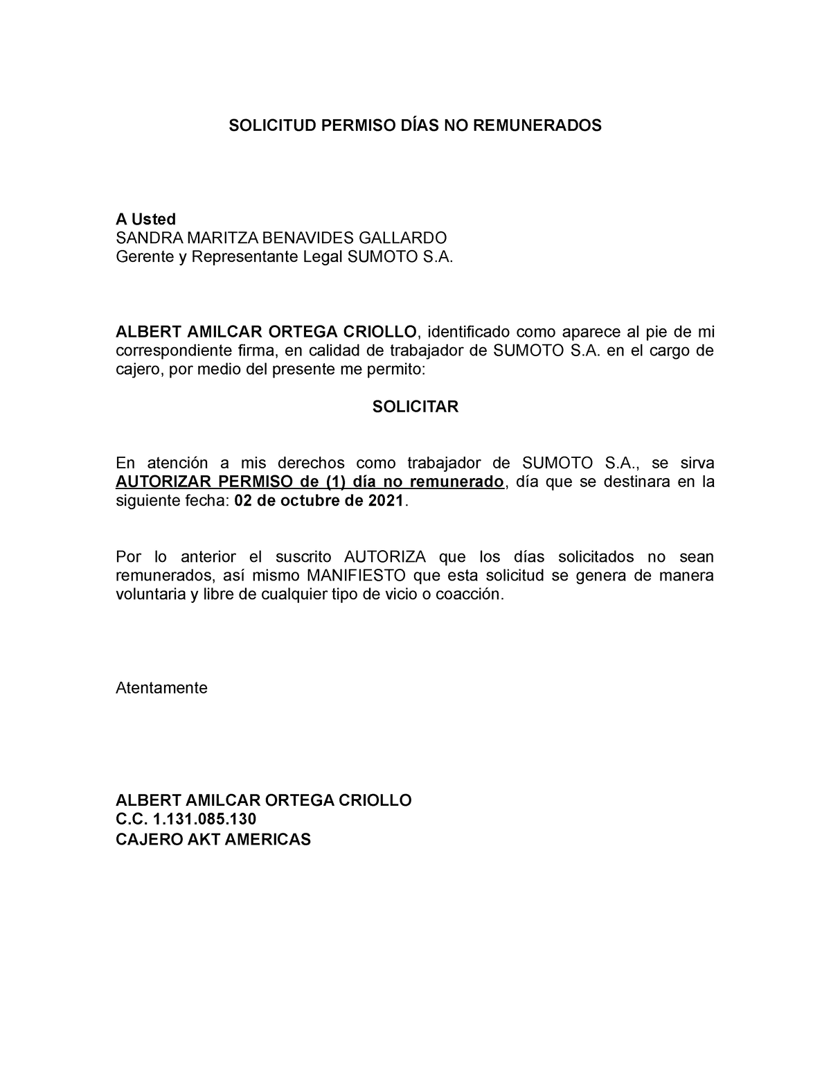 Modelo De Carta De Solicitud De Permiso No Remunerado Compartir Carta