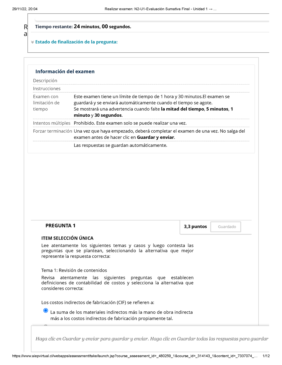 Realizar Examen N2 U1 Evaluación Sumativa Final Unidad 1 Realizar