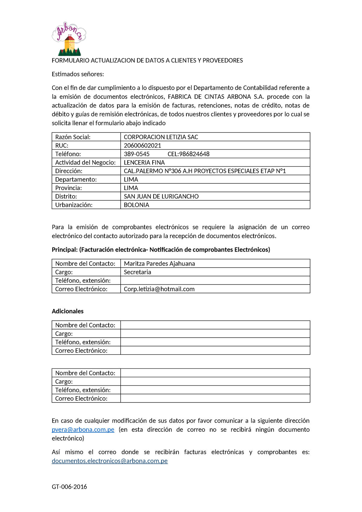 Formulario Actualizacion De Datos A Clientes Y Proveedores Formulario