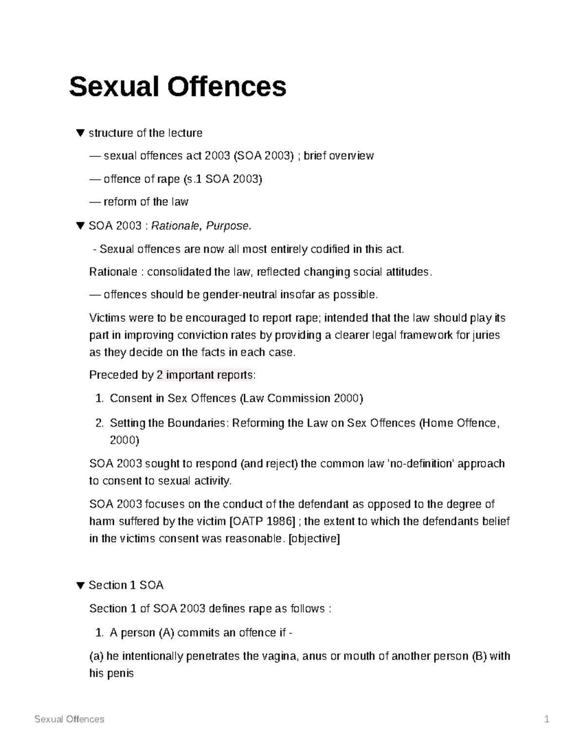 Sexual Offences Sexual Offences Structure Of The Lecture — Sexual