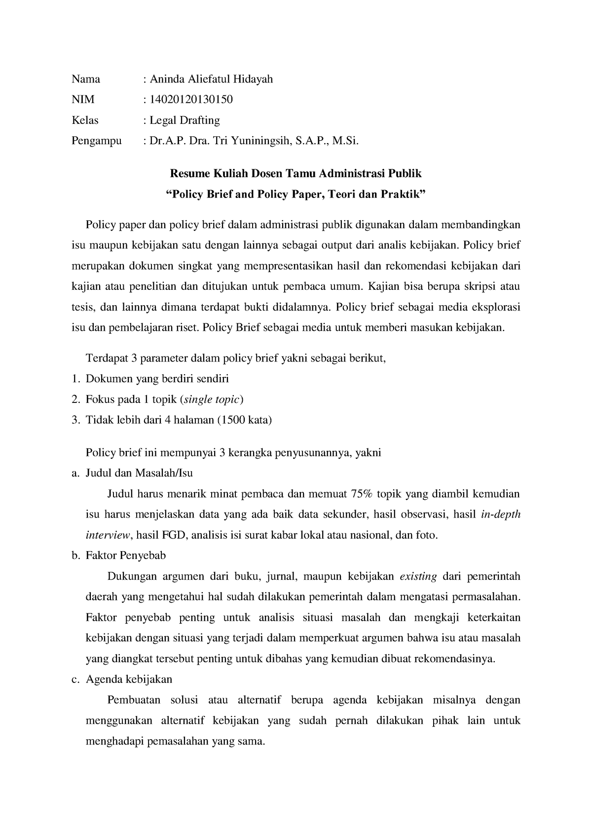 Aninda Aliefatul Hidayah 1402012 0130150 Tugas Resume Policy Brief Ld