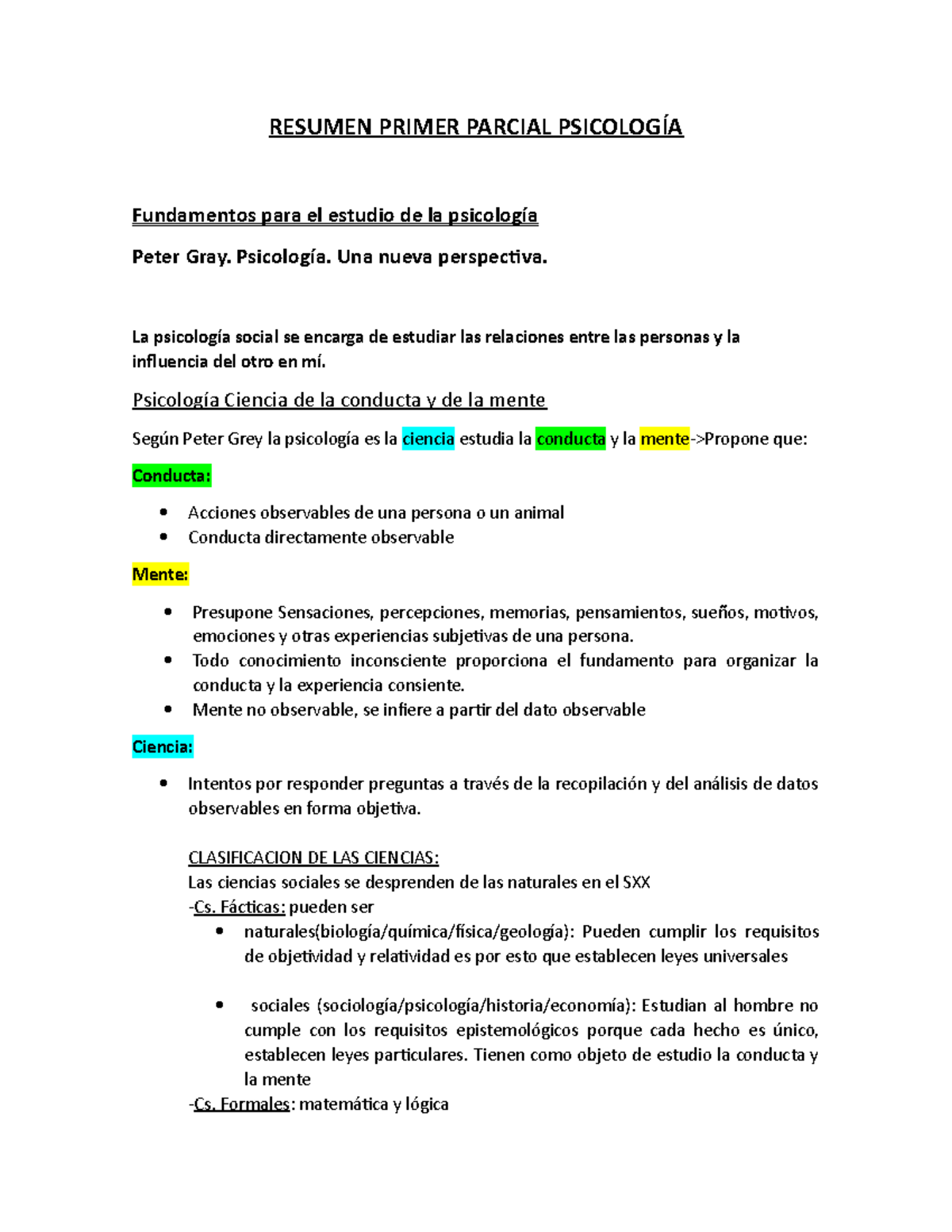 Resumen Primer Parcial Psicología Resumen Primer Parcial PsicologÍa