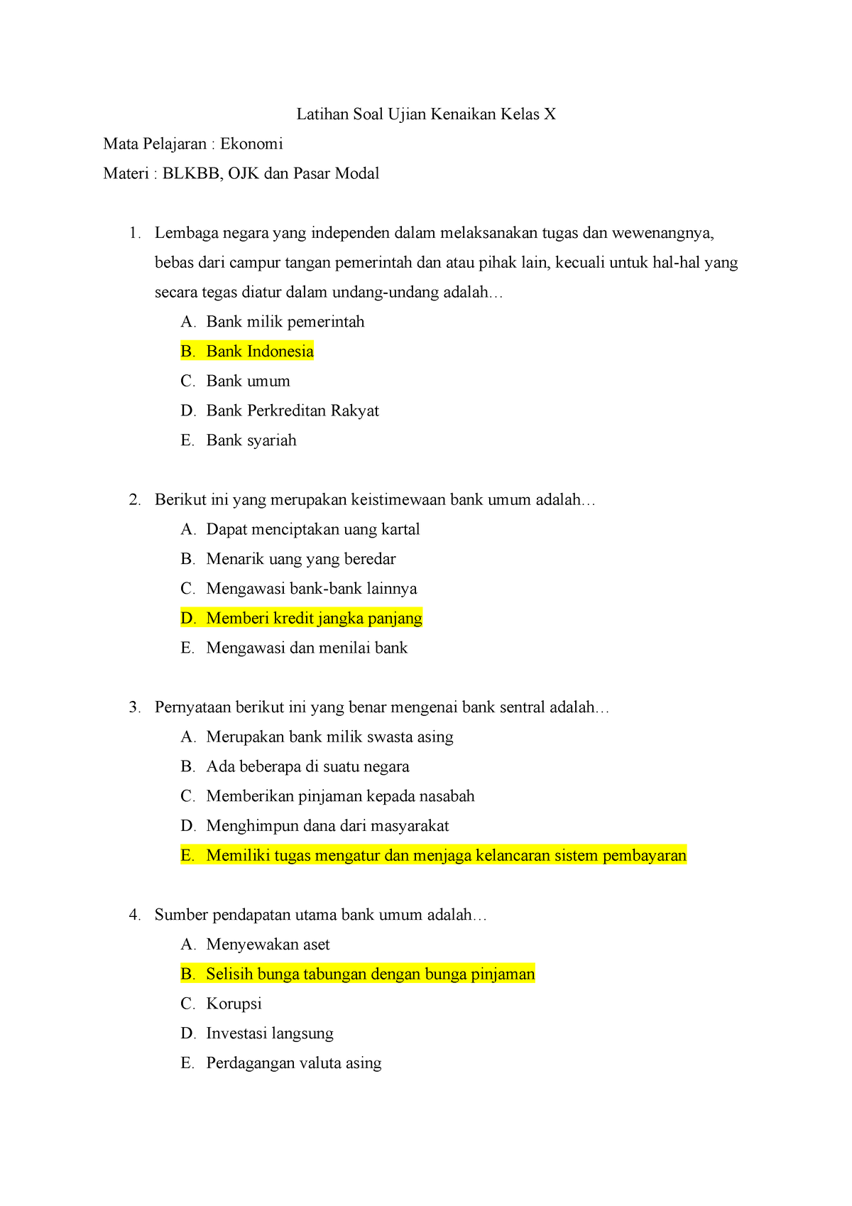 Latihan Soal Ujian Kenaikan Kelas X Tp 2 Latihan Soal Ujian Kenaikan