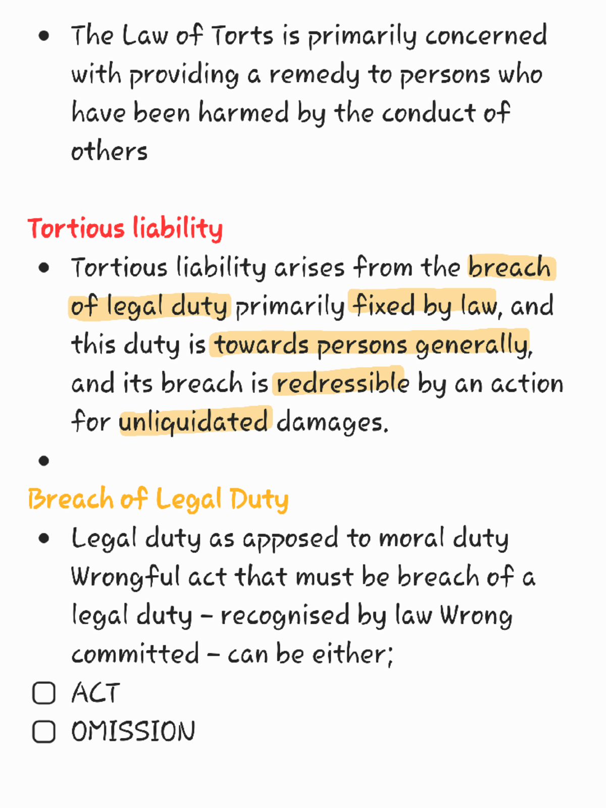 Law Of Torts 1 Notes Studocu