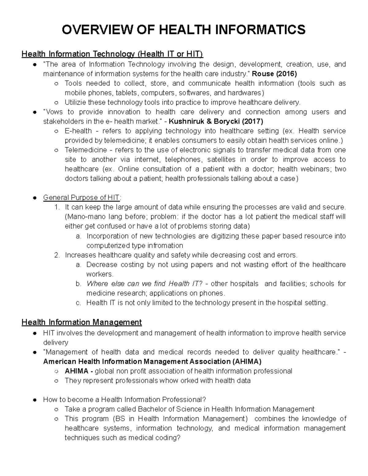 Overview Of Health Informatics Overview Of Health Informatics Health