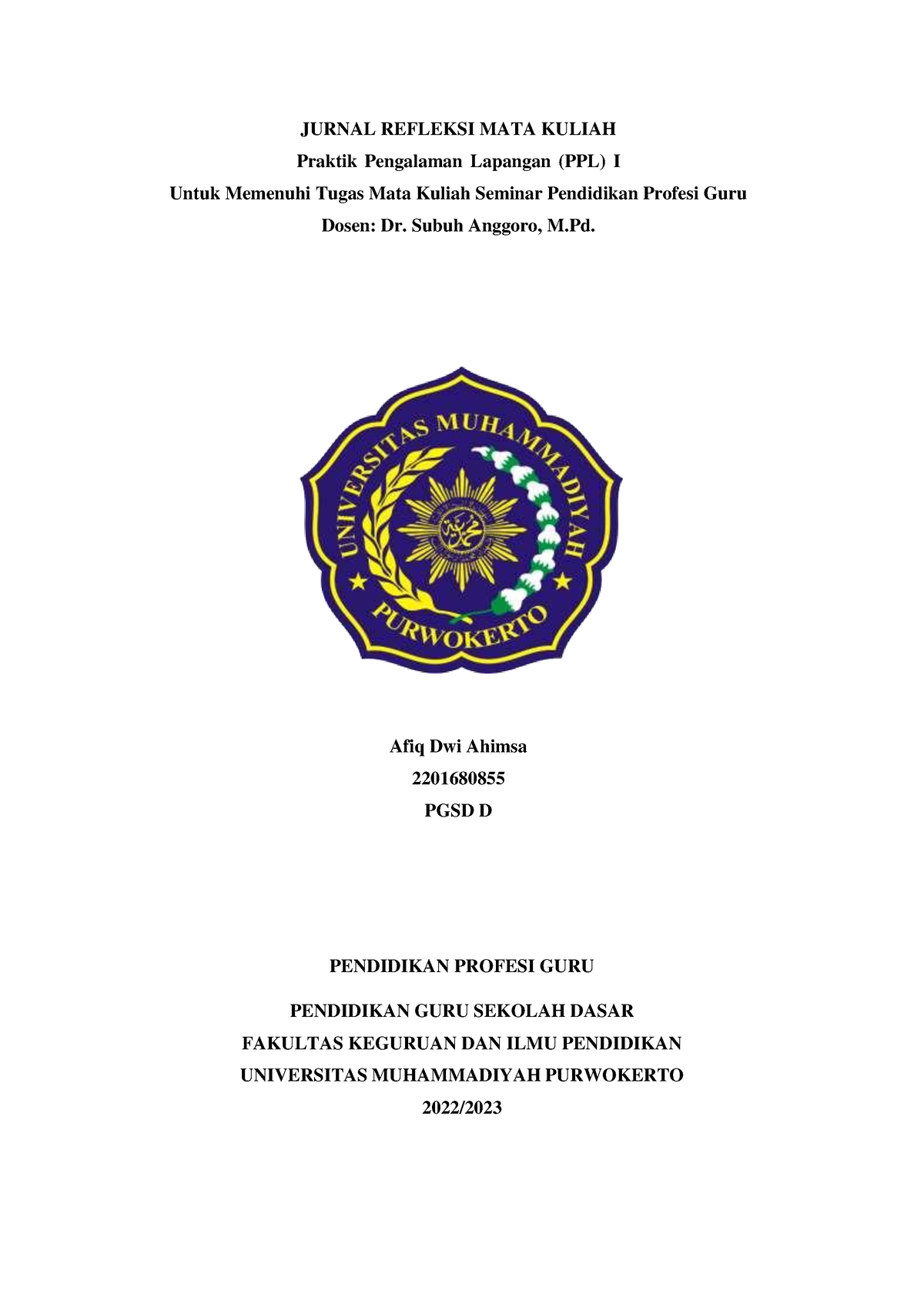 Jurnal Refleksi Ppl 1 Jurnal Refleksi Mata Kuliah Praktik Pengalaman