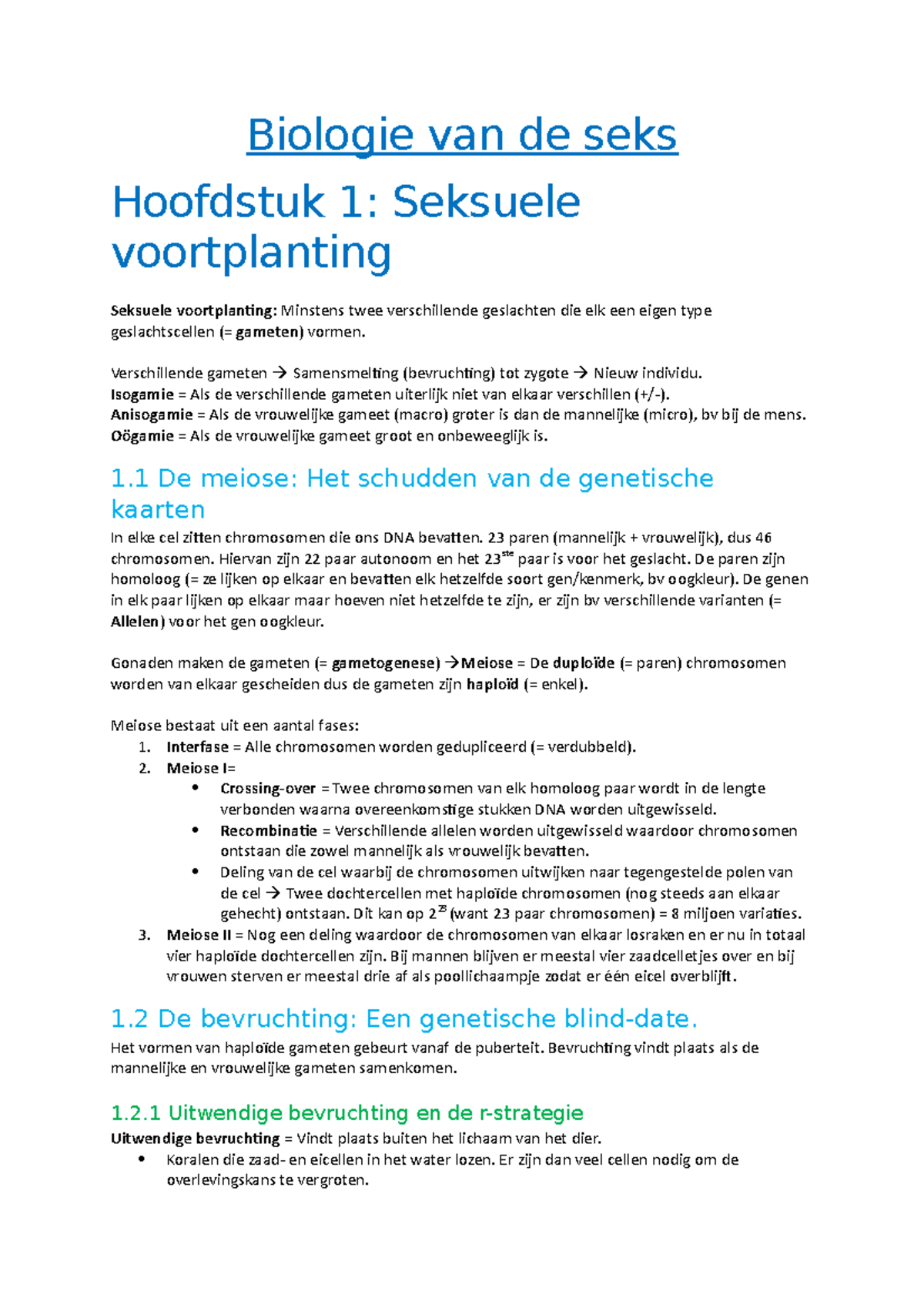 Samenvatting Biologische Aspecten Van De Voortplanting Biologie Van