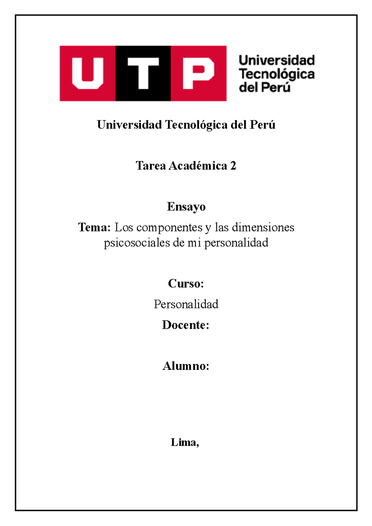 Tarea Academica 2 Personalidad Universidad Tecnológica Del Perú