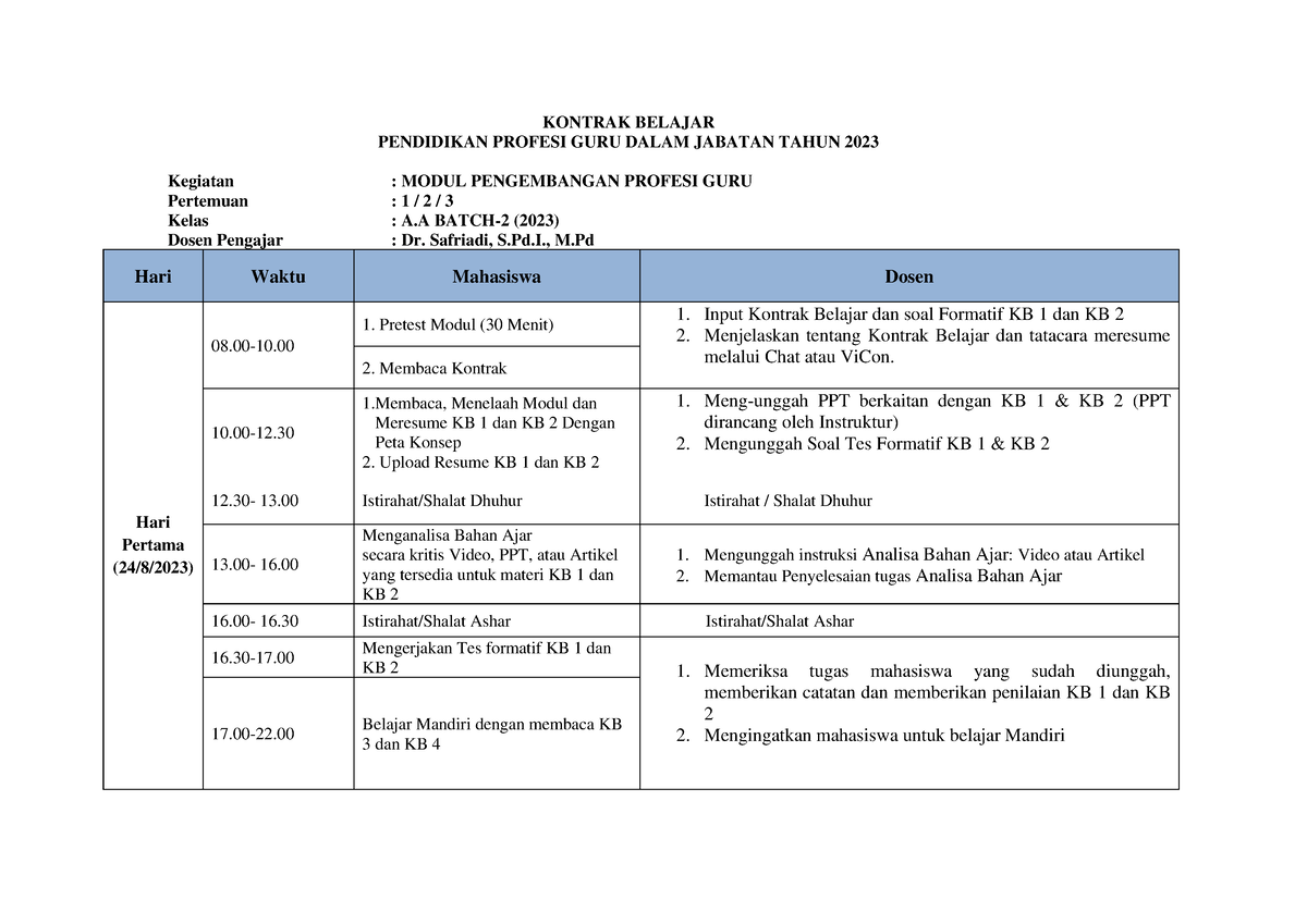 Kontrak Belajar Modul Pengembangan Profesi Guru Ppg Pai 2022 Kontrak