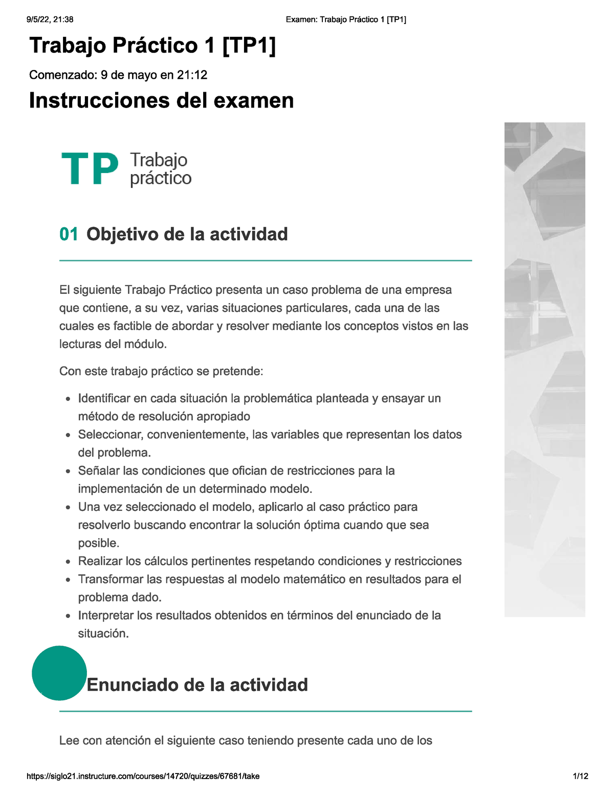 Examen Trabajo Práctico 1 Tp1 Ml 100 Herramientas Matemáticas Vi