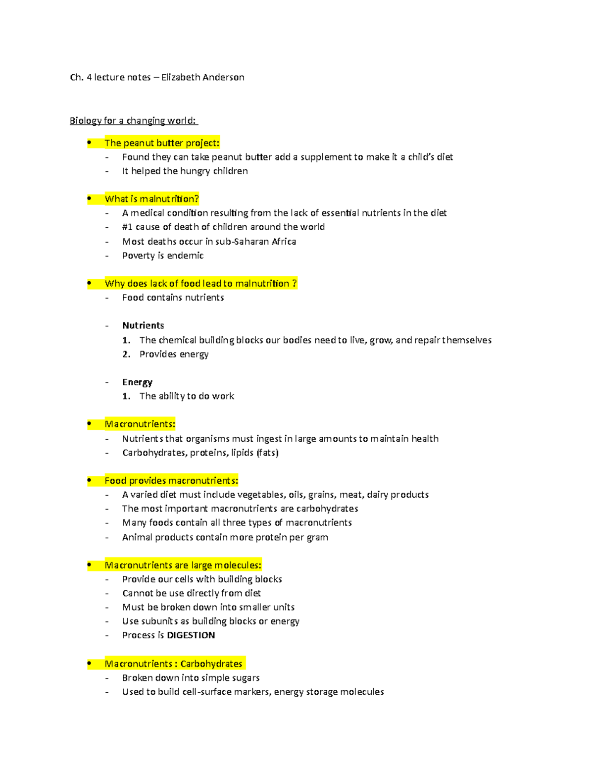 Ch 4 Lecture Notes Ch 4 Lecture Notes Elizabeth Anderson Biology