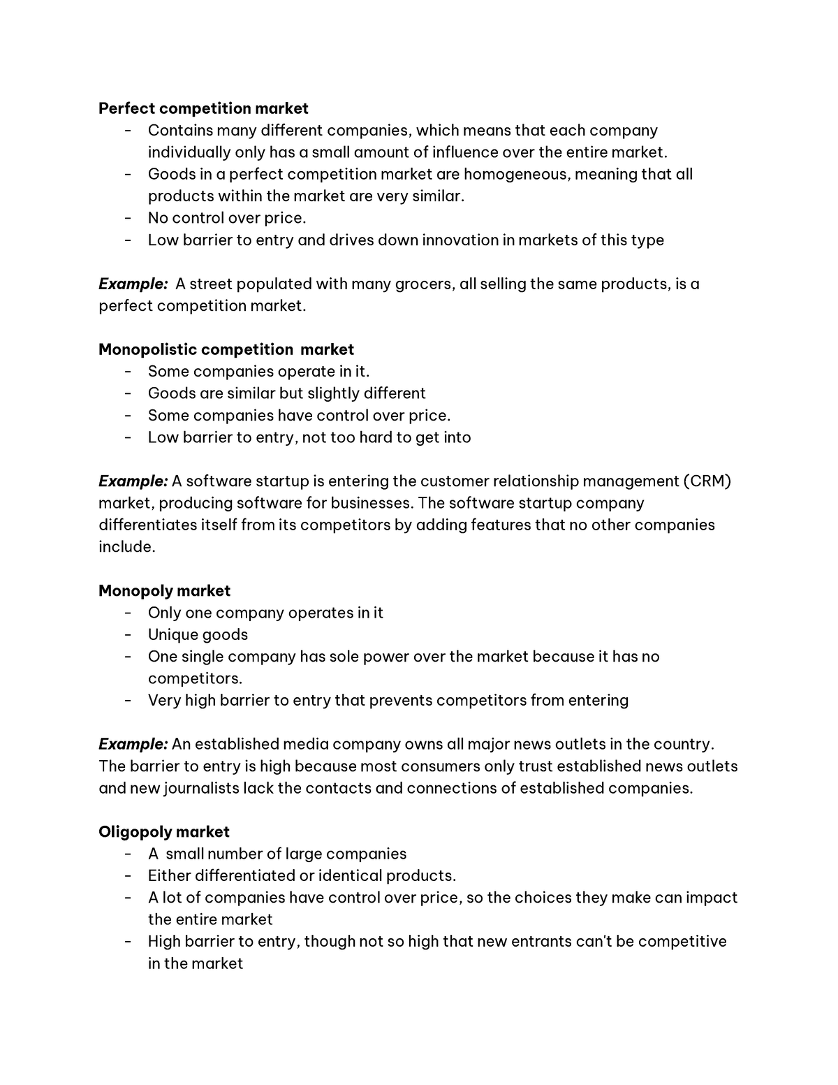 Market Structure Lecture Notes Perfect Competition Market