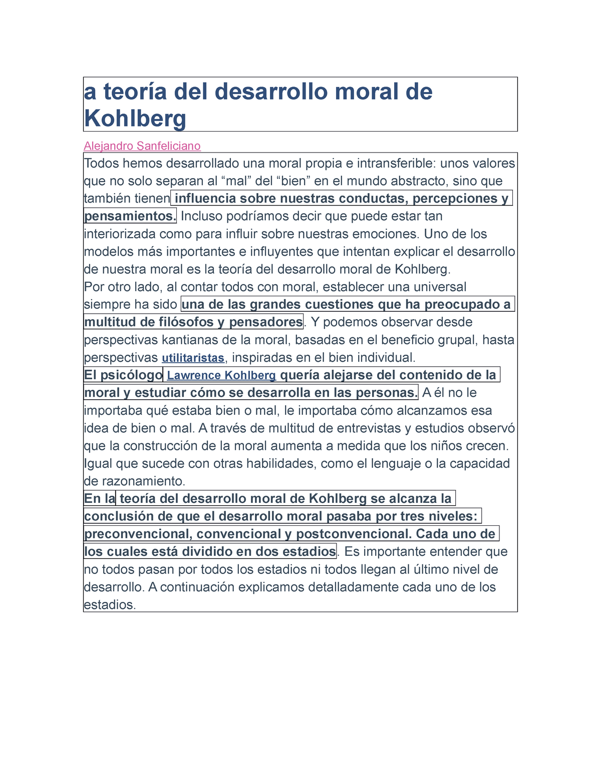 A Teoría Del Desarrollo Moral De Kohlberg A Teoría Del Desarrollo