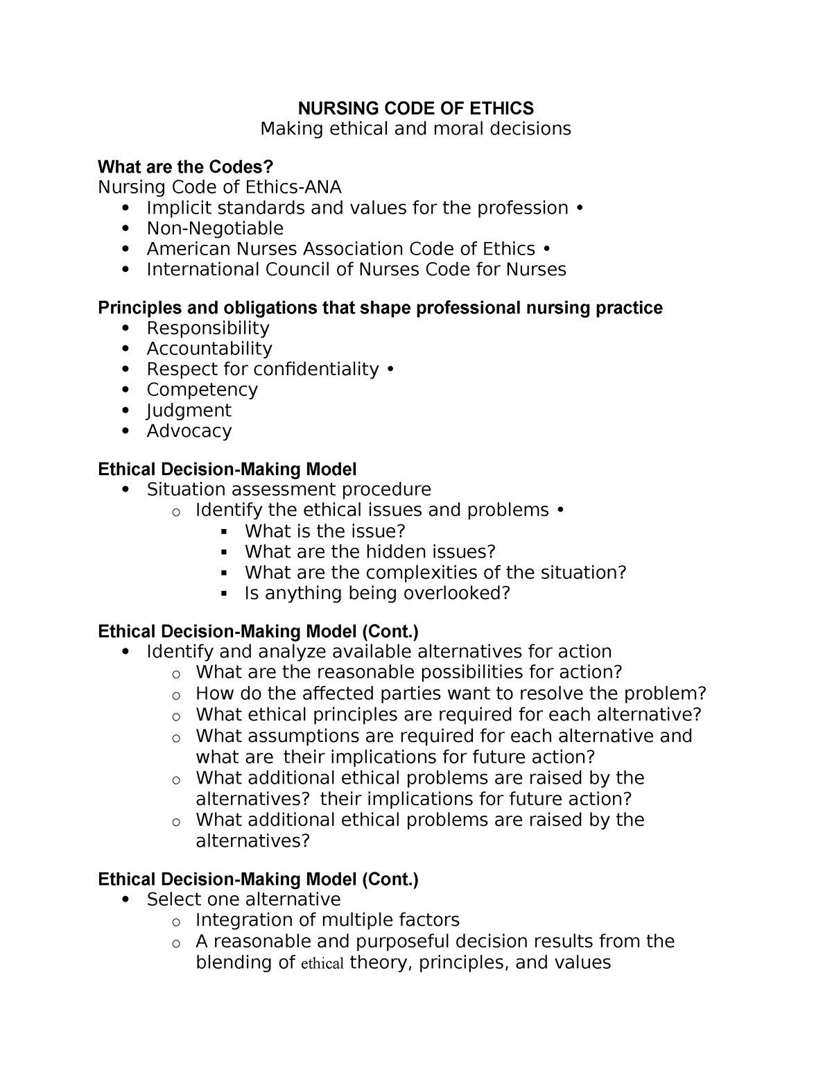 Nursing Code Of Ethics Study Guide Nursing Code Of Ethics Making