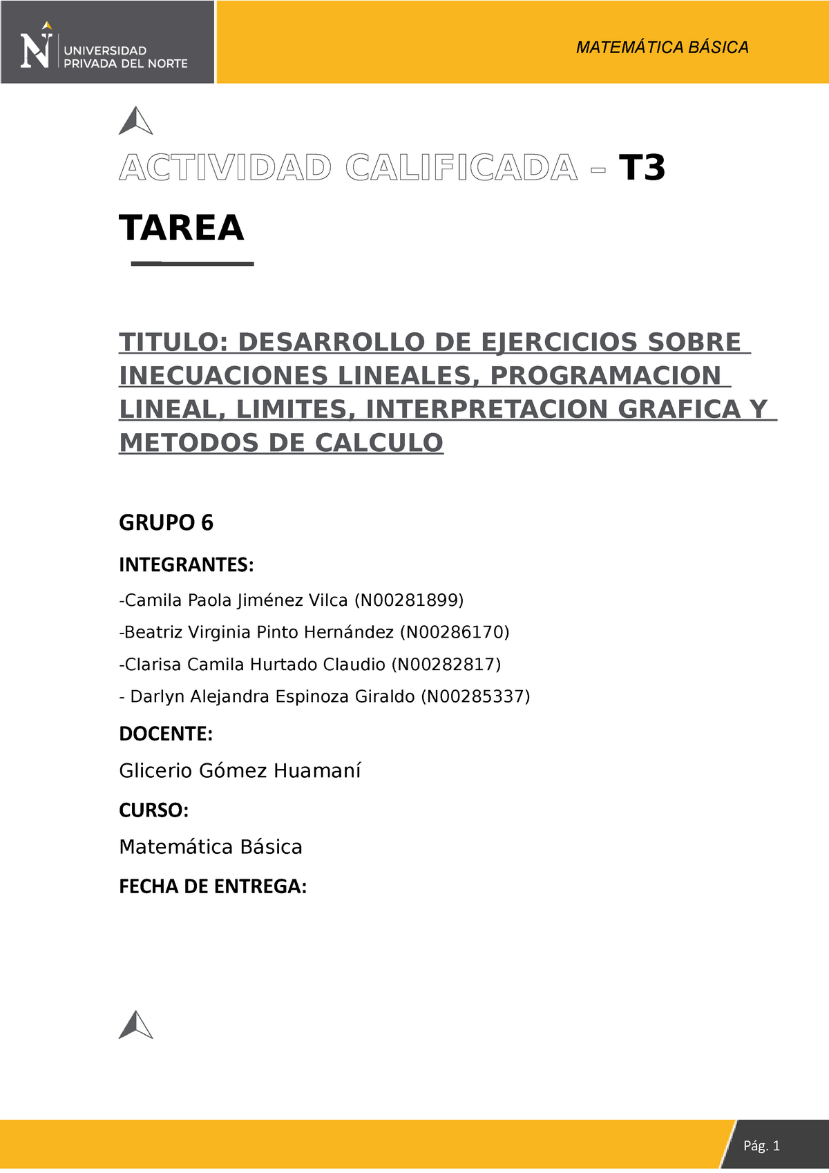 T3 Matematica Basica Actividad Calificada T Tarea Titulo