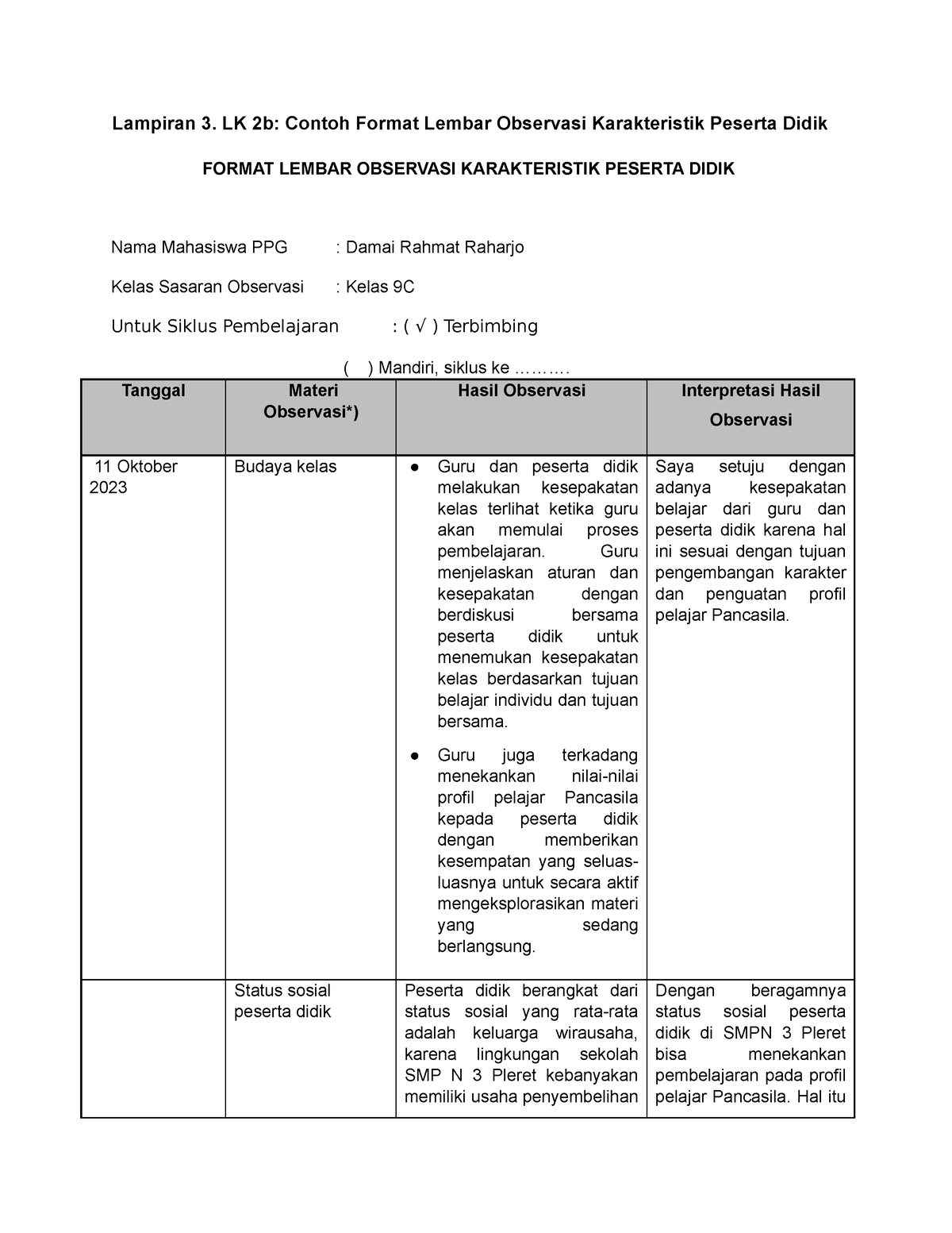 Elaborasi Topik Dhea Dwi Agustin Lampiran Lembar Observasi Lembar