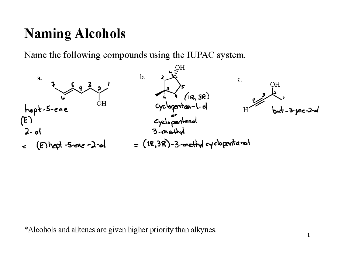 Ak Organic Ii Chapter 13 Alcohols Naming Alcohols Name The Following