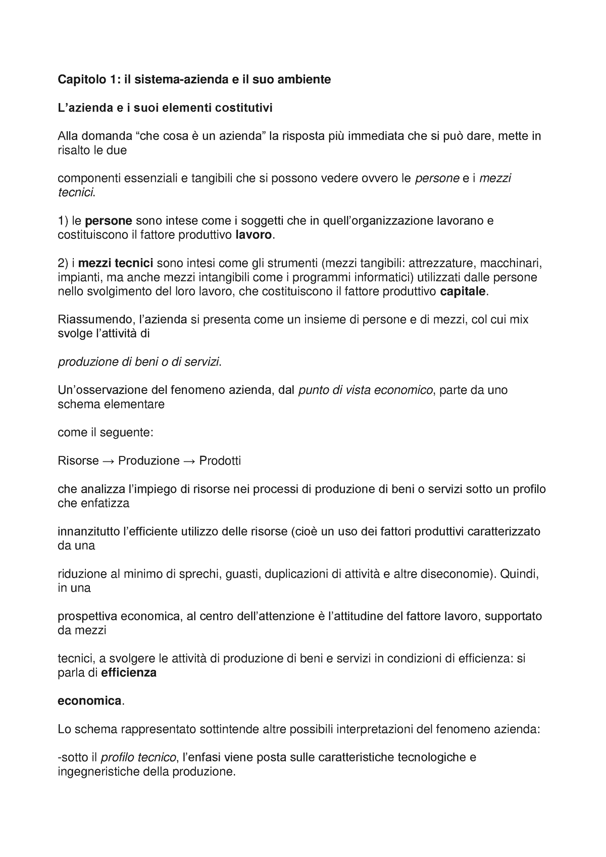 Lezioni Di Economia Aziendale Capitolo 1 Il Sistema Azienda E Il Suo