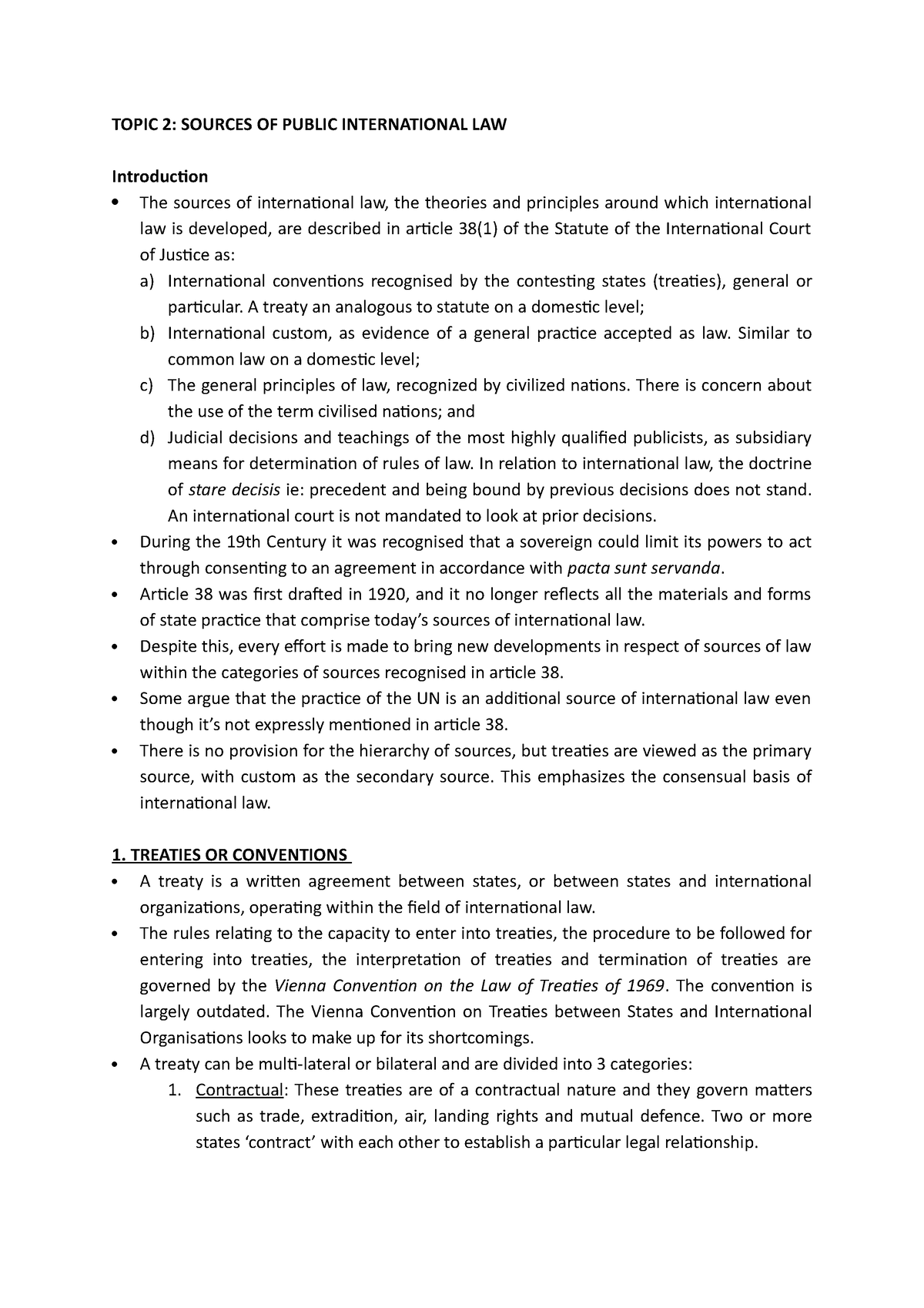 Pil Test Notes Topic 2 Sources Of Public International Law