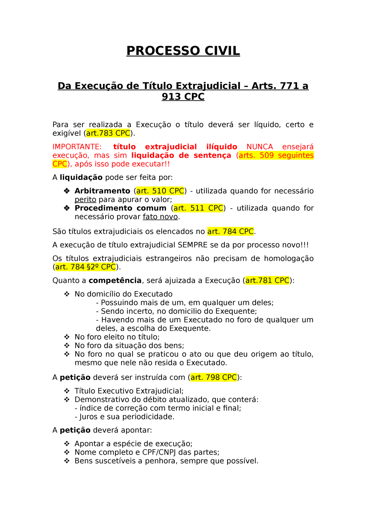 Processo Civil Execução De Título Extrajudicial Processo Civil Da