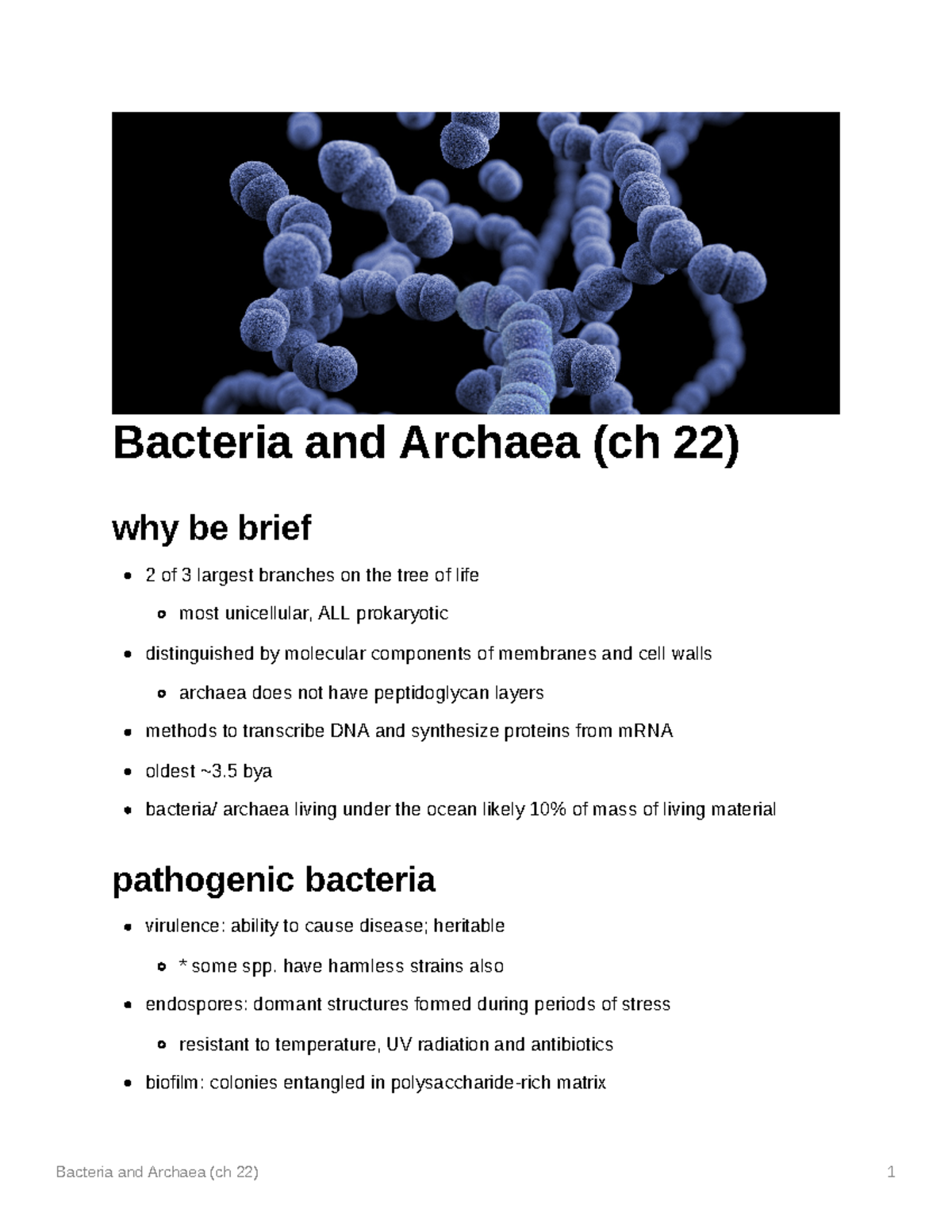 Bacteria And Archaea Notes Bacteria And Archaea Ch 22 Why Be Brief