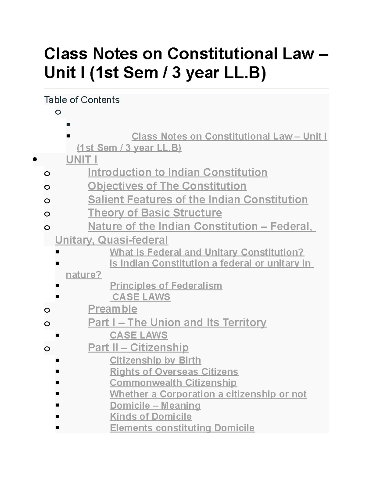 Constitutional Law Notes Class Notes On Constitutional Law Unit I