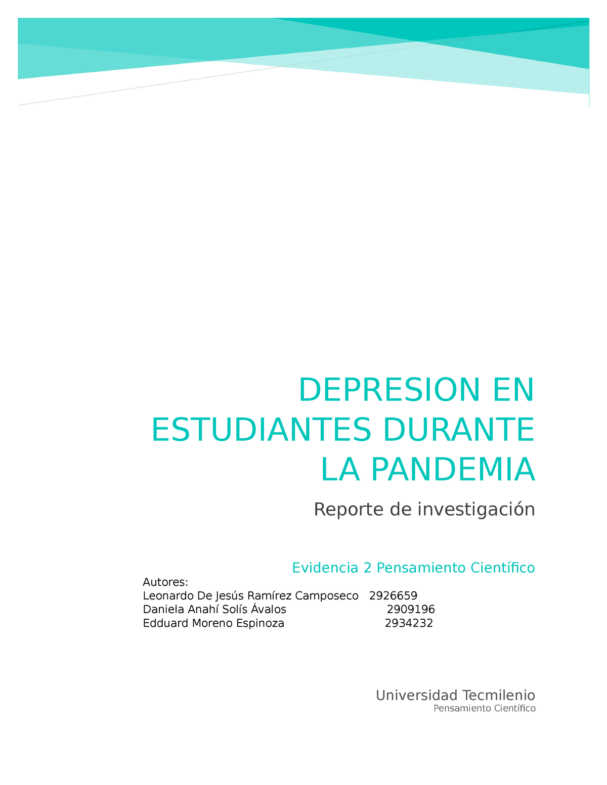 Evidencia 2 Pensamiento Cientifico Modulo 2 Universidad Tecmilenio