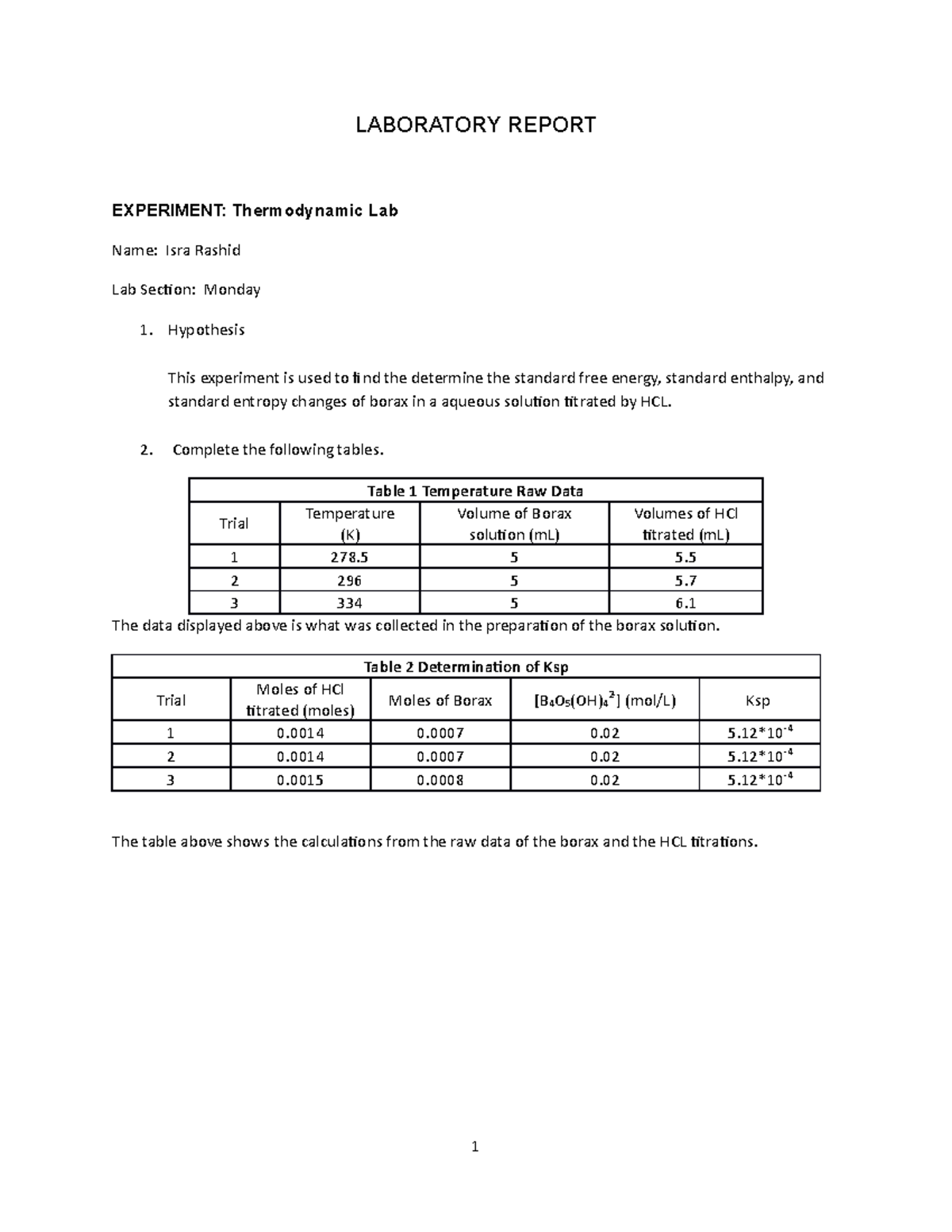 Exp 26 Final Thermodynamics Online Report Laboratory Report