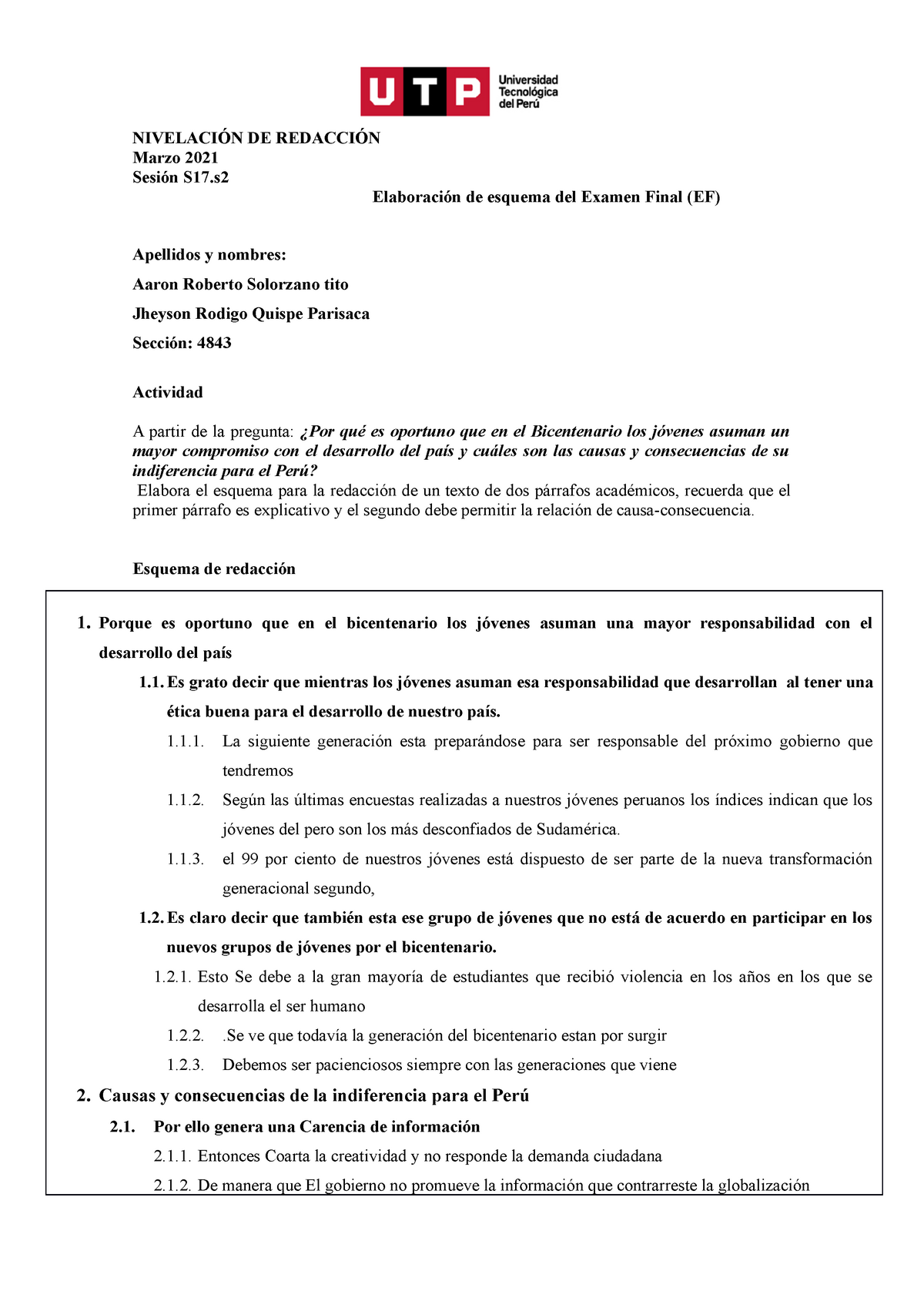 S17s2 Resolver Ejercicios Esquema Para El Examen Final Marzo 2021