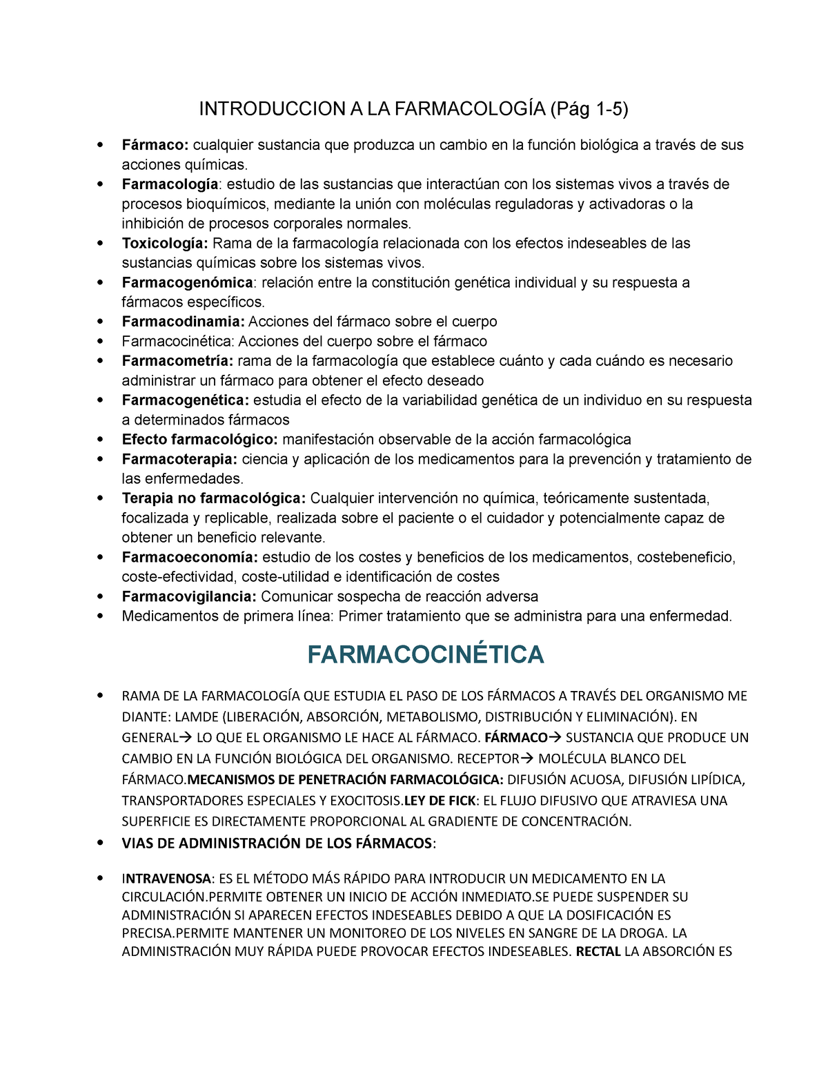 Guía De Estudio Farmacología Introduccion A La FarmacologÍa Pág 1 5